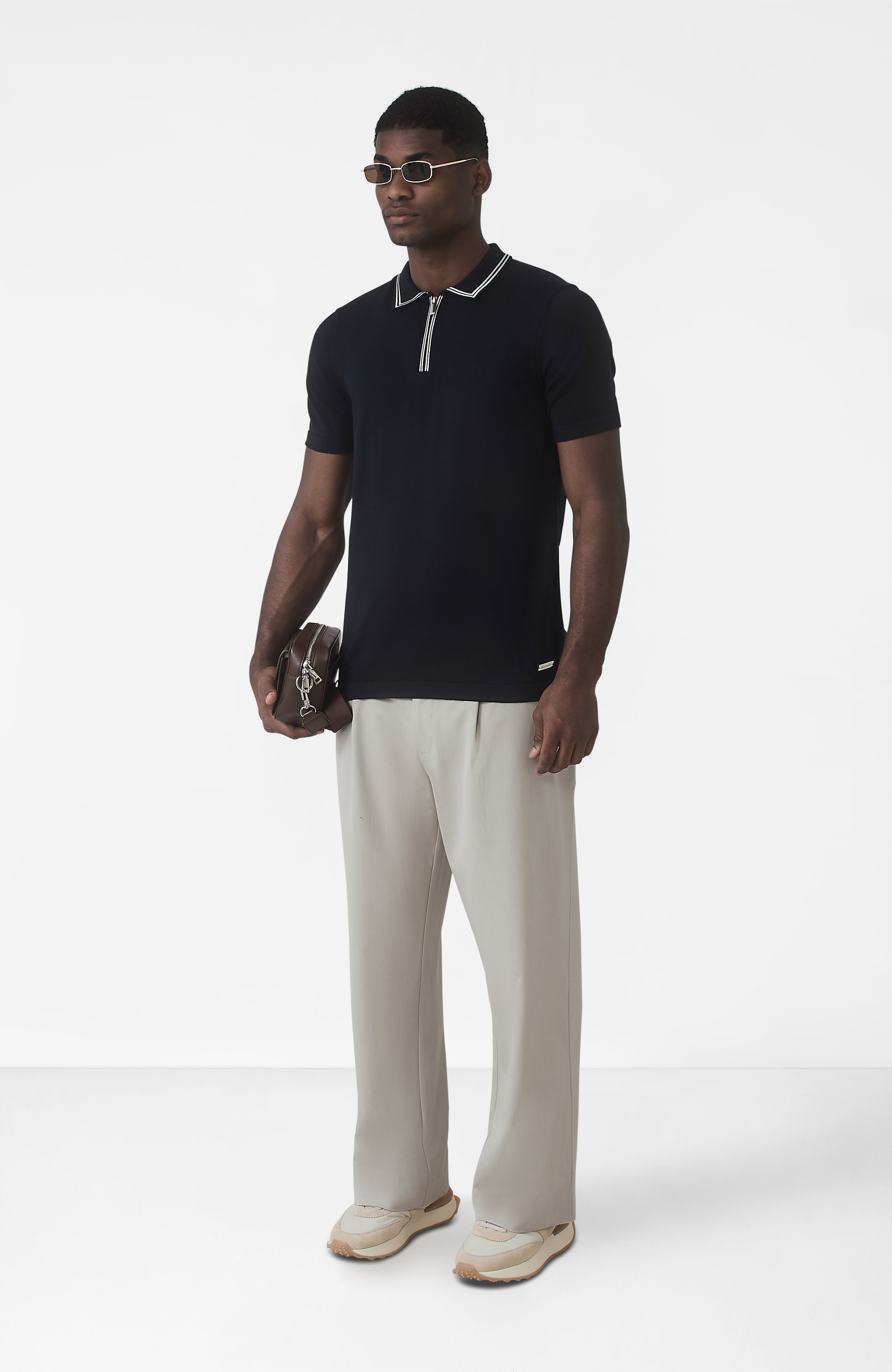 Newbury Slim Zip Knit Polo in Navy – MAUVAIS