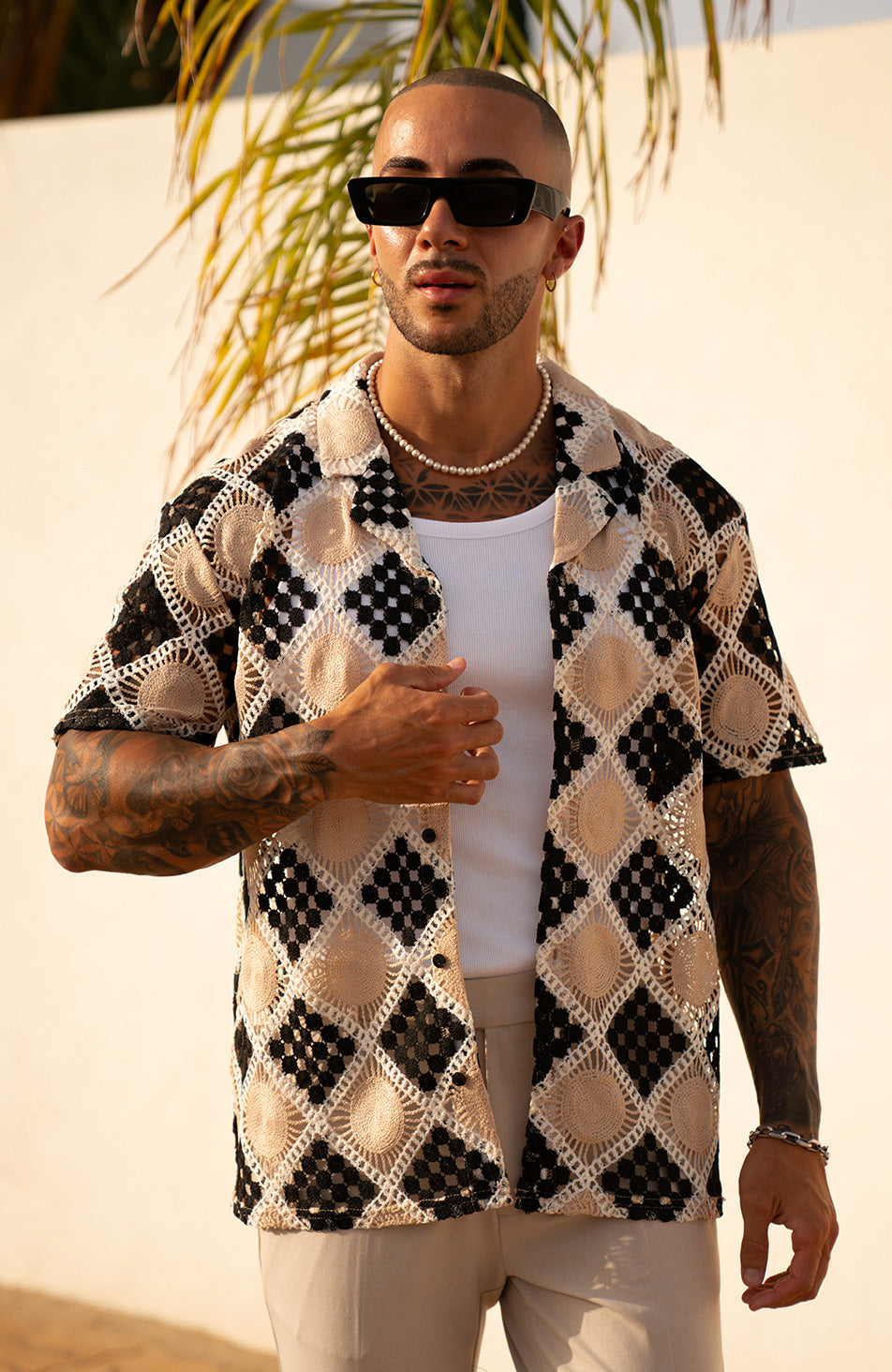 Paraiso Square Crochet Style Shirt in Taupe and Black – MAUVAIS